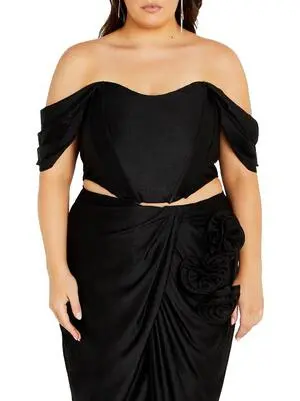 City Chic Amaryllis Off-the-shoulder Corset Crop Top - Black