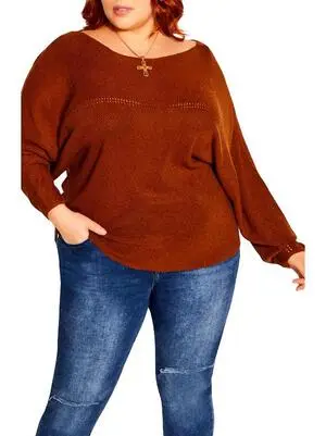 City Chic Romance One-shoulder Sweater - Chocolate