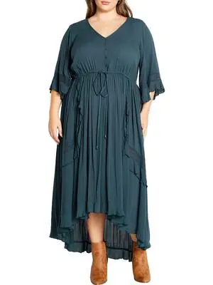 City Chic Rosie Lace Trim High-low Maxi Dress - Teal