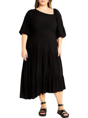 City Chic Asymmetric Ruffle Hem Maxi Dress - Black