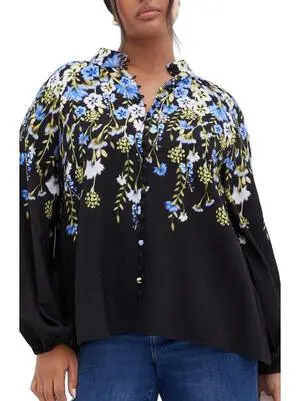 City Chic Kayla Floral Print Shirt - Blue Floral