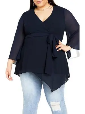 City Chic Ainsley Tie Waist Top - Navy