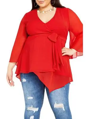 City Chic Ainsley Tie Waist Top Red