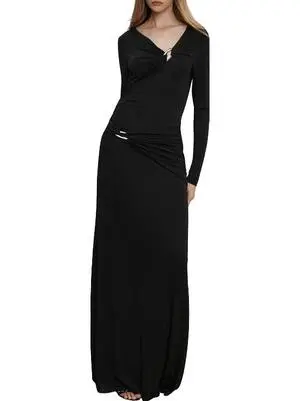 Veronica Beard Viela Long Sleeve Maxi Dress With Hardware Detail - Black