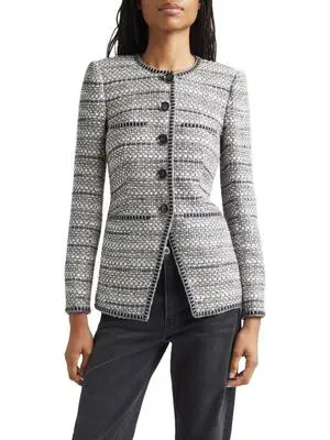 Veronica Beard Alessia Metallic Tweed Cutaway Jacket - Silver