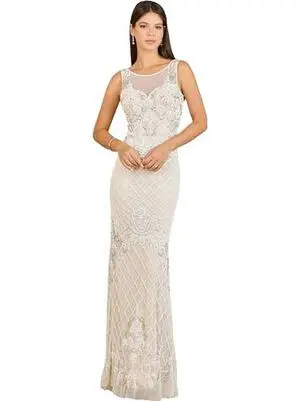 LARA NEW YORK High-neck Sleeveless Beaded Wedding Gown - Ivory