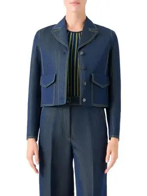 Akris Tailored Denim Crop Jacket - Darkblue Denim-lemon Zing