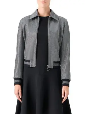Akris Metallic Bird's Eye Knit Bomber Jacket - Brushed Steel