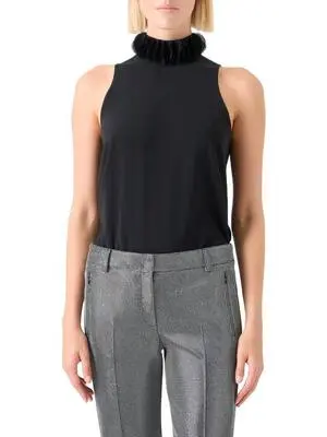 Akris Ruffle Mock Neck Shell - Black