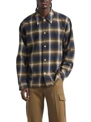 SECOND / LAYER Logan Ombré Check Flannel Button-up Shirt - Olive/black Check