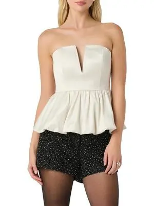 Astr The Label Satin Strapless Peplum Top - Off White