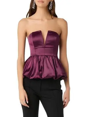 Astr The Label Satin Strapless Peplum Top - Wine