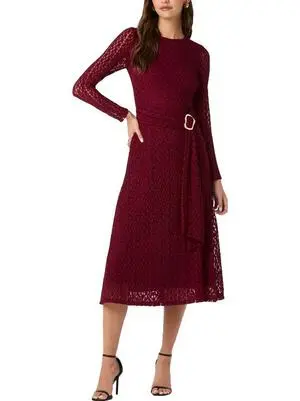 Astr The Label Long Sleeve Lace Midi Dress - Burgundy