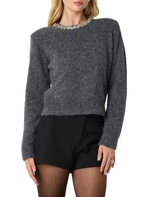 Astr The Label Embellished Collar Crewneck Sweater - Charcoal Grey