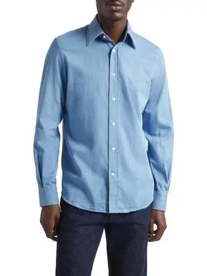 Thom Sweeney Lecce Point Collar Denim Button-up Shirt - Light Denim