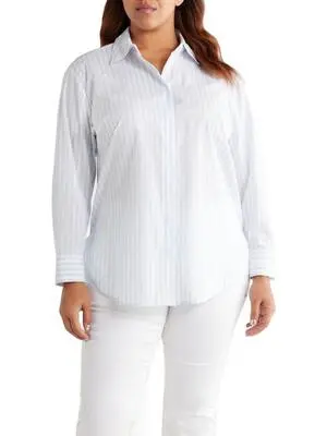Anne Klein Stripe Woven Shirt - Opal Blue Multi