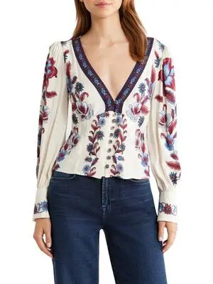 Farm Rio Malu Floral Print Top - Off White