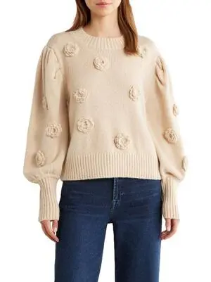Farm Rio 3d Crochet Flower Crewneck Sweater - Sand