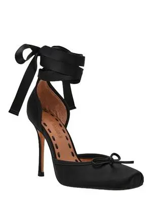 Steve Madden Larina Ankle Wrap Pump - Blk Satin
