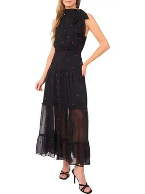 CECE DUPRAZ Embroidered Sleeveless Tiered Maxi Dress - Rich Black