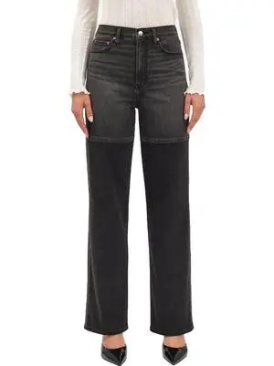 DAZE Two-tone High-waist Straight-leg Jeans - Black Double Dip
