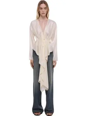 Helmut Lang Long-sleeve Draped Scarf Top - Ivory