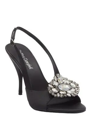 Jeffrey Campbell Triomphe Crystal-embellished Slingback Sandals - Black Satin Pewter
