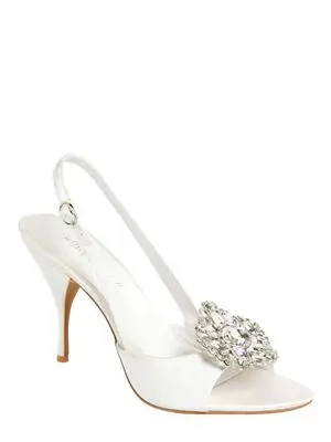 Jeffrey Campbell Triomphe Crystal-embellished Slingback Sandals - White Satin Silver
