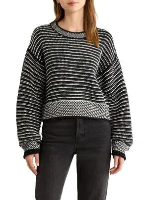 ALL IN FAVOR Chunky Striped Crewneck Sweater - Black White