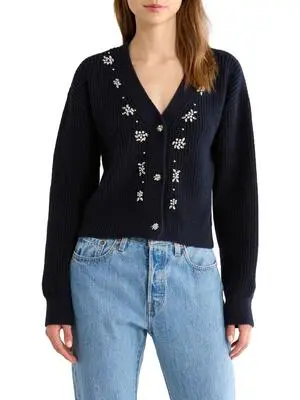 ALL IN FAVOR Bead Detail Ribbed Cardigan - Navy