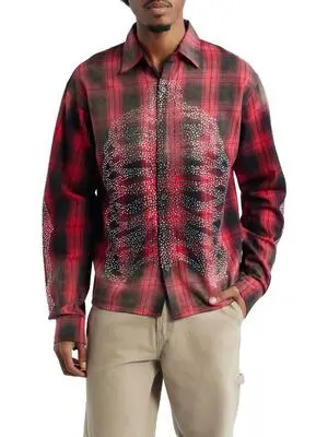 ROLLING LOUD Bones Studded Flannel Button-up Shirt