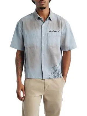 ROLLING LOUD Loud Motors Distressed Work Shirt - Blue