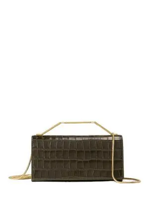 Veronica Beard Barre Croc Embossed Leather Clutch - Cypress