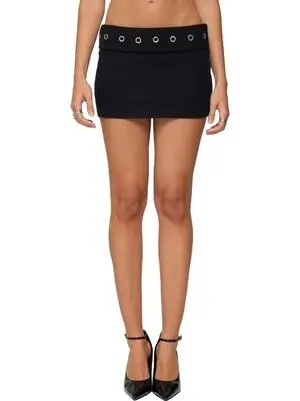 EDIKTED Havana Grommet Foldover Low Rise Mini Skirt - Black