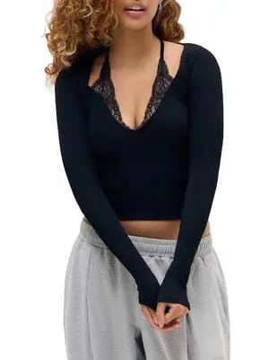 BDG URBAN OUTFITTERS Seeing Double Layered Look Rib Knit Top - Black