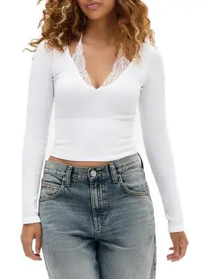BDG URBAN OUTFITTERS Seeing Double Layered Look Rib Knit Top - White
