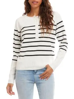 Karen Kane Stripe Henley Sweater - Off White/black
