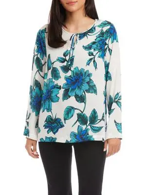 Karen Kane Floral Tie Neck Side Slit Tunic - Floral Print