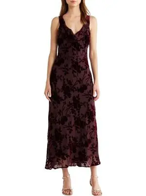 Astr The Label Floris Floral Burnout Velvet Maxi Dress - Wine
