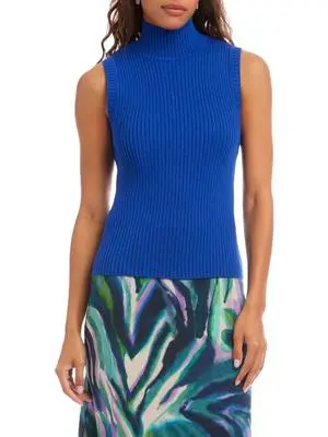 Karen Kane Sleeveless Ribbed Turtleneck Sweater - Sapphire Blue