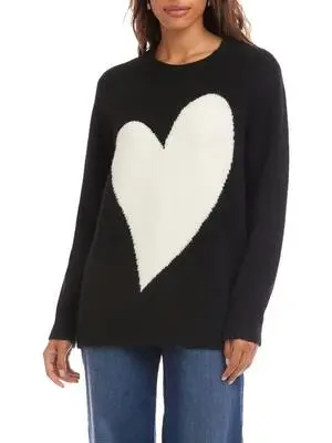 Karen Kane Heart Crewneck Sweater - Black/cream