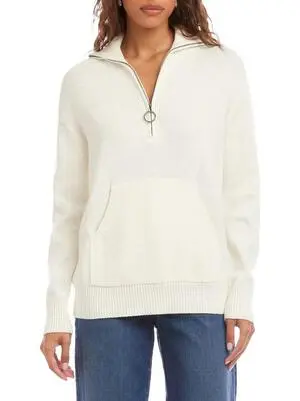 Karen Kane Half-zip Cotton-blend Sweater - Off White