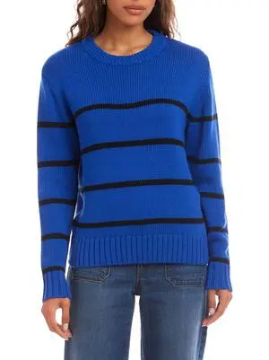 Karen Kane Striped Crewneck Sweater - Sapphire/black