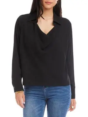Karen Kane Collared Cowl Neck Top Black
