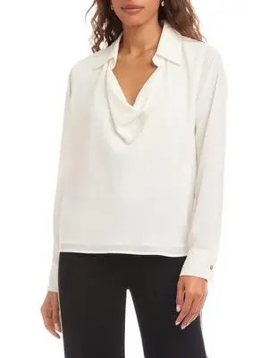 Karen Kane Collared Cowl Neck Top Cream