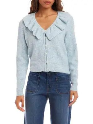 Karen Kane Ruffle V-Neck Cardigan Aqua