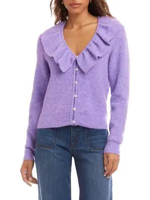Karen Kane Ruffle V-Neck Cardigan Lavender