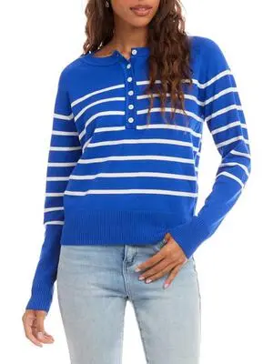 Karen Kane Stripe Henley Sweater - Blue/soft White