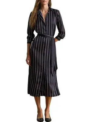 Ralph Lauren Fayella Stripe Long Sleeve Midi Shirtdress - Navy/cream/garnet