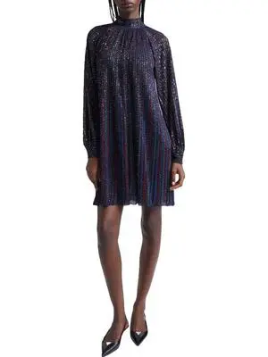 Missoni Sequin Stripe Long Sleeve Minidress - Blue Green And Burgundy Tones